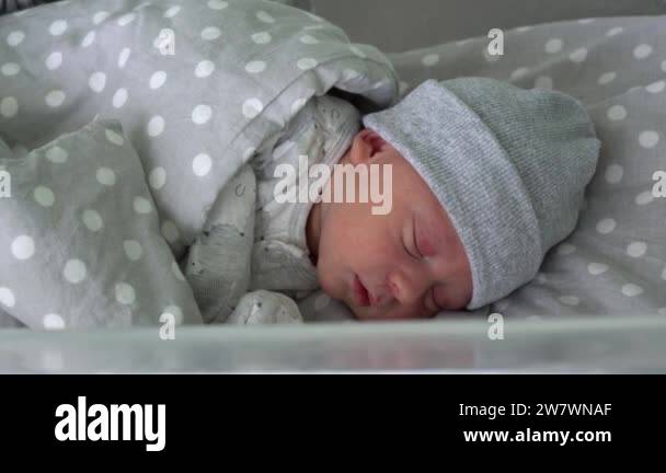 Newborn Baby Red Cute Face Portrait Early Days Sleeping In Medical ...