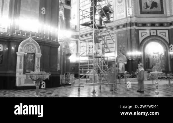 Workers do works in a temple of the Christ of the Saviour Stock Video ...