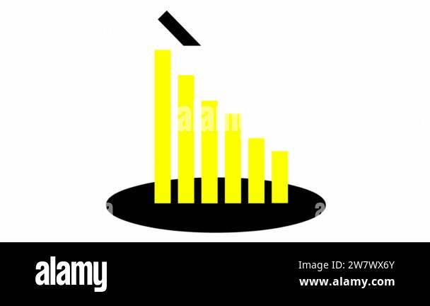 Animated yellow chart of financial decline with a trend line chart ...