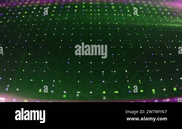 Moving energy points in computer board. Animation. Computer field with ...