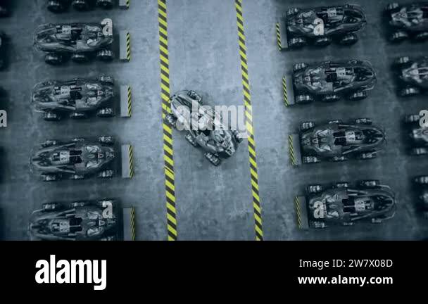 Futuristic military tanks in military base. Realistic 4k animation ...