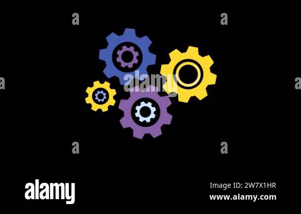 Mechanism gears close rotating motion graphic. Gears turning process ...