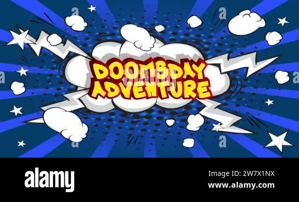 Doomsday Adventure. Motion poster. 4k animated red Comic book word text ...