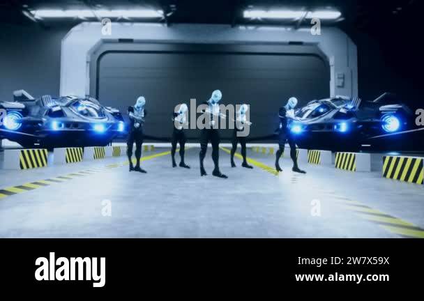 Funny military aliens dance in military space base. Realistic 4k ...