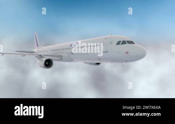 Passenger airbus a321 flying in the clouds. Realistic 3d CG animation ...