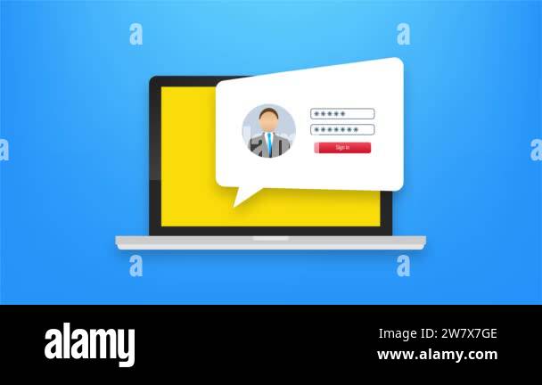Login page on laptop screen. Notebook and online login form, sign in ...