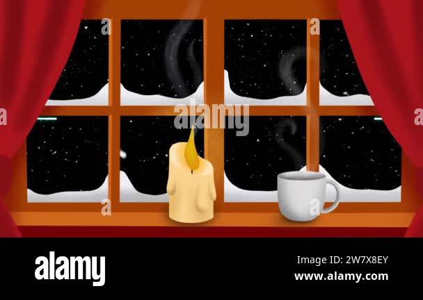 Animation of snow falling and green fireworks exploding seen through ...