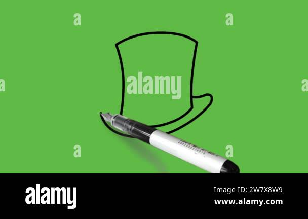 Drawing magical cap with star and strips in red, blue and white colour ...