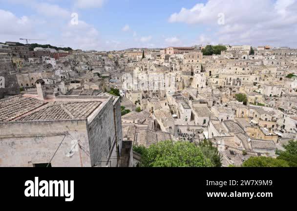 The stones of Matera: pan footage in the direction of piazza vittorio ...