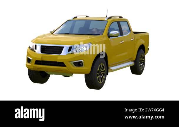 Yellow commercial vehicle delivery truck with a double cab. Machine ...