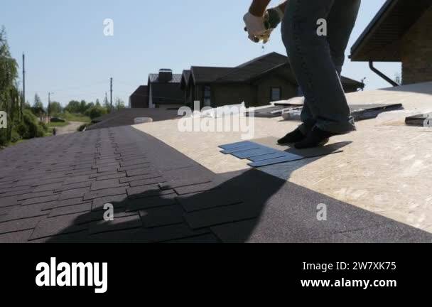 Roofing works. Installation according to the drawing of the soft tile ...