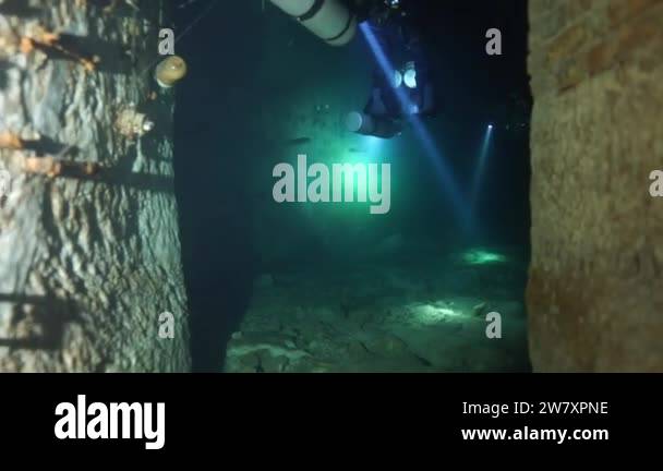 Technical diver in the underwater cave of Budapest Stock Video Footage ...