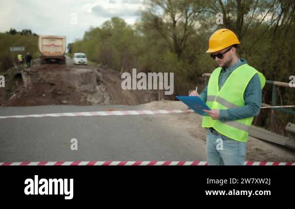 Bridge collapse. Destruction of structures across river collapse of ...