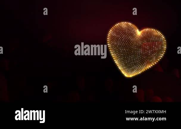 Abstract animation 3D heart of golden glitter wire mesh on red heart ...