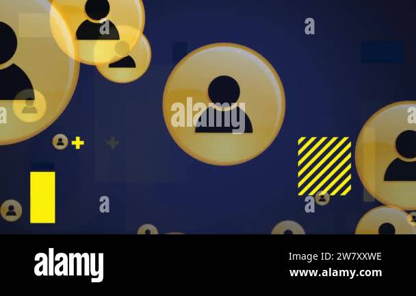 Animation of social media people icons with flickering markers. global ...