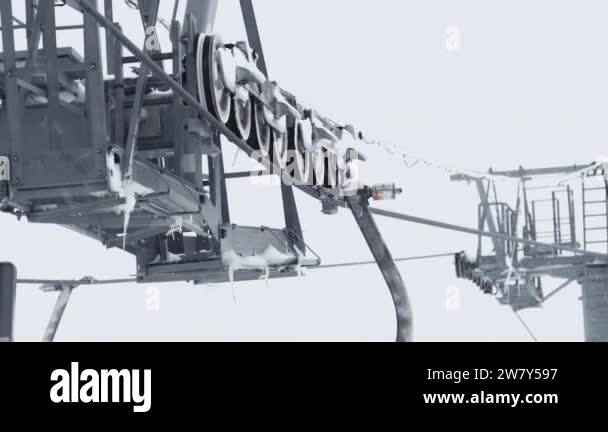 Ski resort. Cable car driving mechanism. Rotating metal wheel powering ...