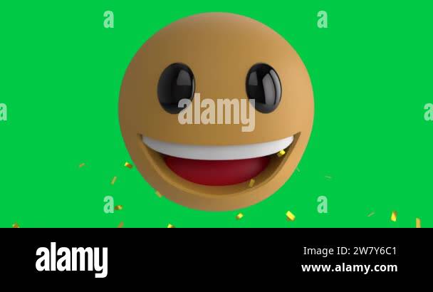 Animation of confetti falling over smiling emoji emoticon icon over ...