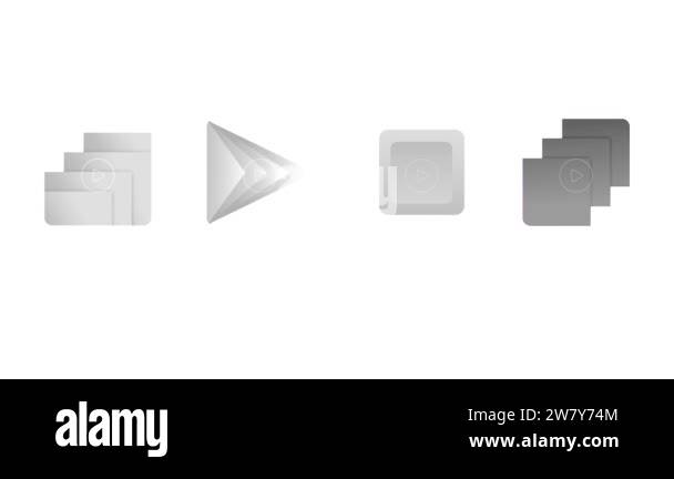 Smartphone icons of folders and play command of grey color on a white ...
