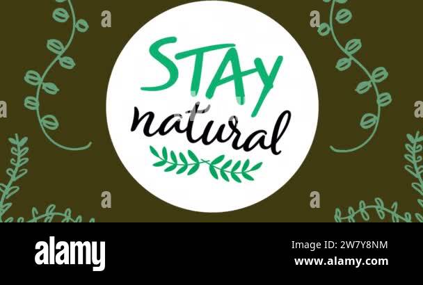 Animation of stay natural in circle and flowers on khaki background ...