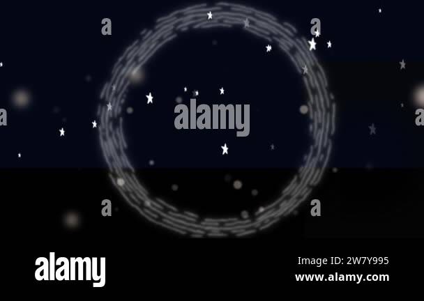 Animation of spinning white shapes over stars. animation of blue plants ...