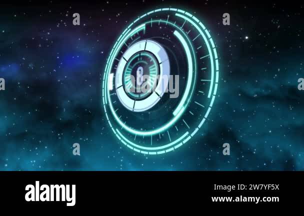 Animation of safe lock with countdown rotating over shooting star and ...