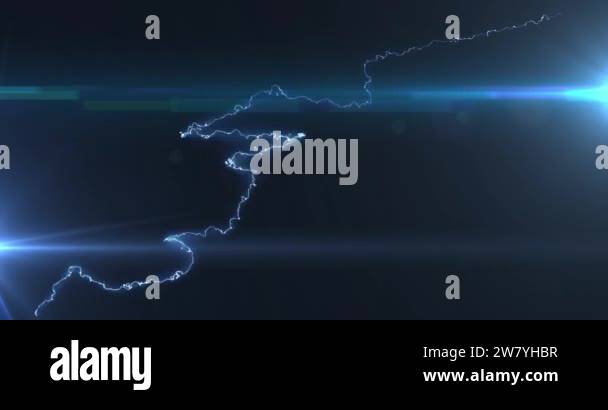 Animation of glowing blue lightning flashes and white beam of light on ...