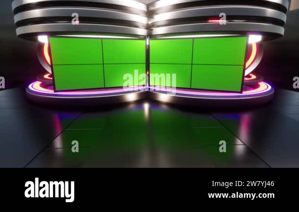 News TV Studio Set - Virtual Green Screen Background Loop motion footage, A green screen static ...