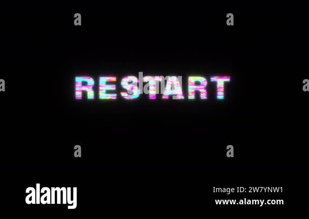 RESTART colorful text word flicker light animation loop with glitch text effect. 4K 3D seamless ...
