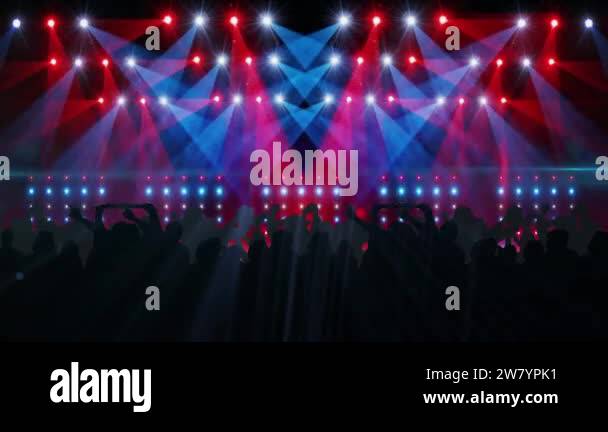 Digital animation of colorful shining lights over silhouette of people ...