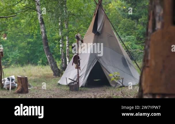 Forest home of the Indians. Wigwam indian teepee. The life of nomadic ...
