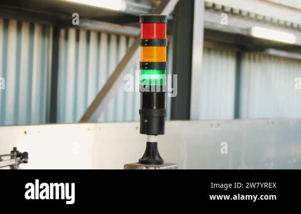 factory traffic light. warning light . close-up. Industrial LED Signal ...