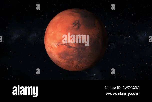 Spinning planet mars isolate on dark. Front view of Mars planet from ...