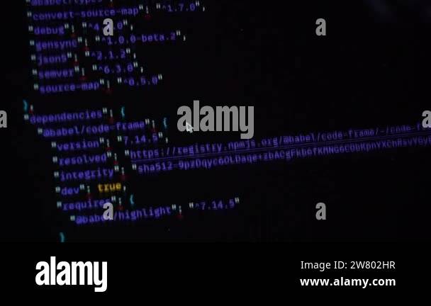 Computer blue code running over black screen of laptop Stock Video ...