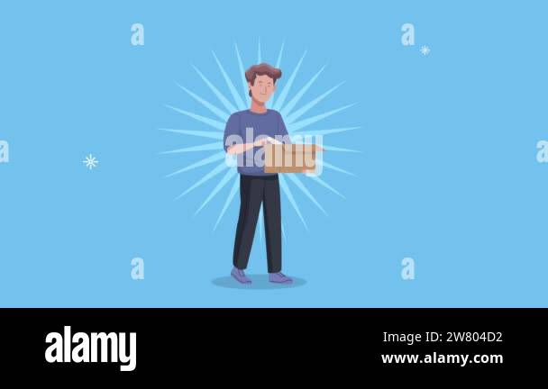 man lifting box carton character Stock Video Footage - Alamy