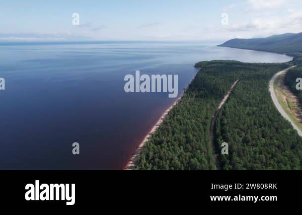 Summertime aerial imagery of Lake Baikal is a rift lake located in ...