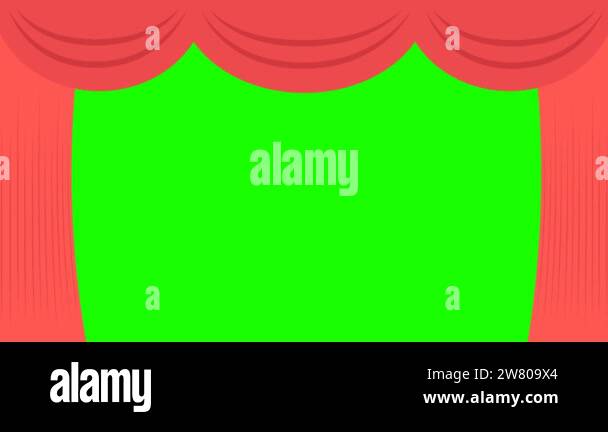 Cartoon red curtain opening and closing animation on green screen Stock ...
