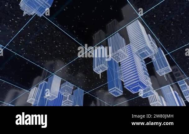 Abstract 3D layout of a city turned upside down, seamless loop ...