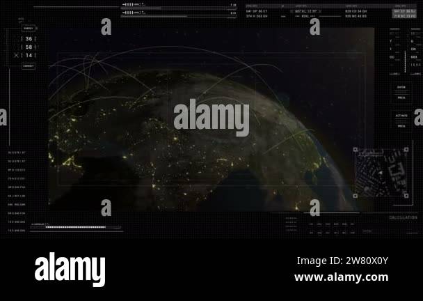 Planet connections HUD and data.UI technological display.Globe Earth World.Global connection.5D ...