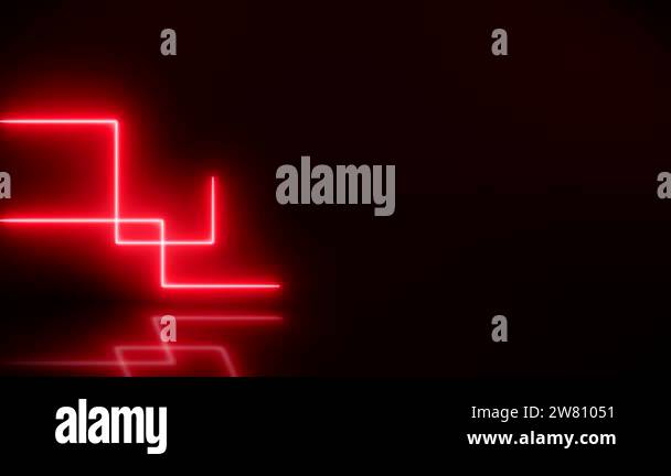 Video animation of glowing moving neon lines in red on reflective ...
