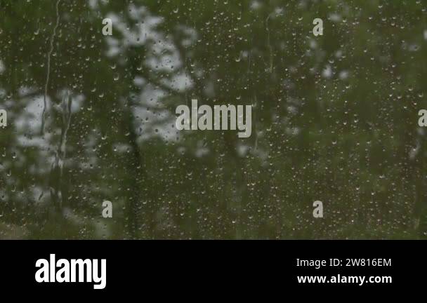 Raindrops run down the glass. Autumn outside the window. Hurricane ...