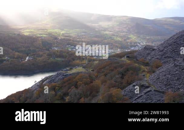 Beautiful high angle panorama of Welsh Snowdonia mountain range ...