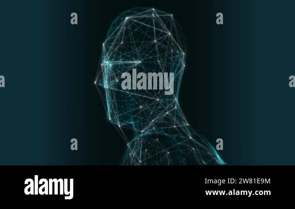 Low poly head rotation animation with dots and lines on a blue ...