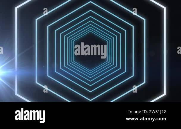 Digital animation of hexagonal shapes in seamless motion against spot ...