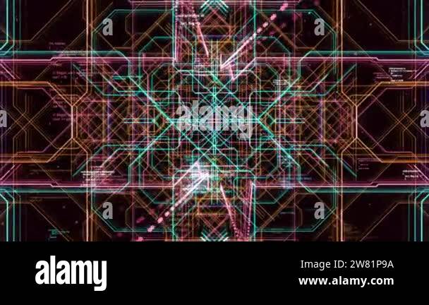 Futuristic Pattern With Computer Circuit Lines Motion Symmetrical Pattern With Moving Luminous