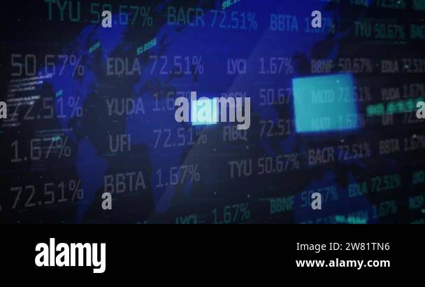 Animation of data processing and squares loading over world map. global connections, digital ...