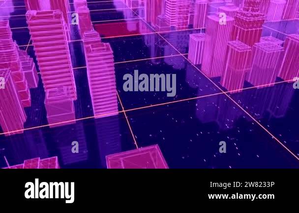 Beautiful futuristic city in cyberspace. Motion. 3D city with glowing ...