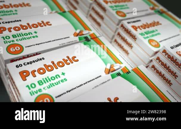 Probiotic pack production. Medical antibiotic therapy drug box ...