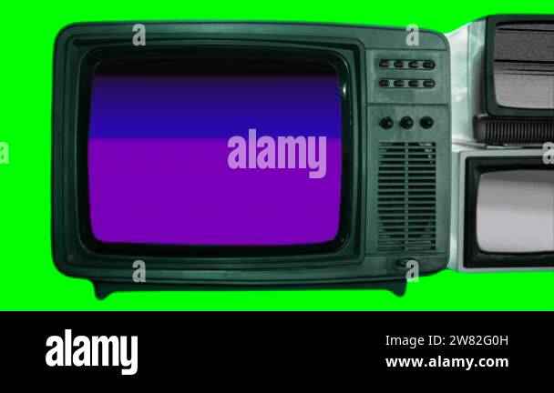 Three Monitors TV chroma key for composition. Vintage TV with blue ...