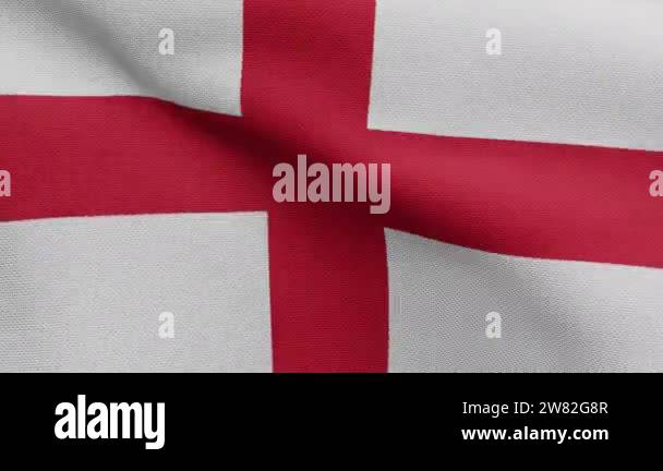 3D, England flag waving on wind. Close up of English banner blowing ...