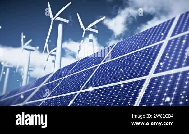 solar cell plant and wind generators connected to smart grid.timelapse ...